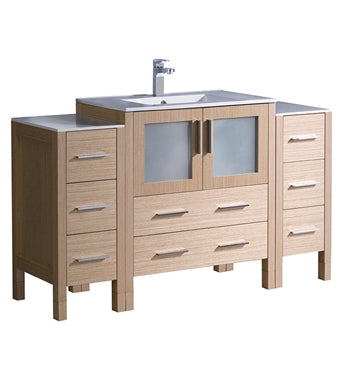 Fresca Torino 54" Light Oak Modern Bathroom Cabinets w/ Top & Integrat ...